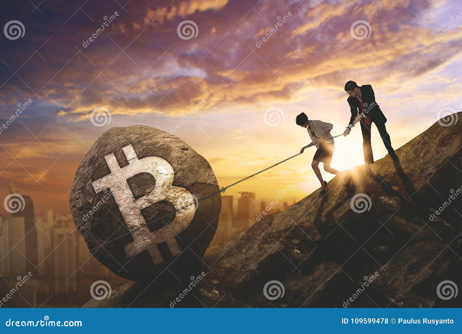 Young Business Team Pulling Bitcoin Symbol Stock Photo - Image of ...