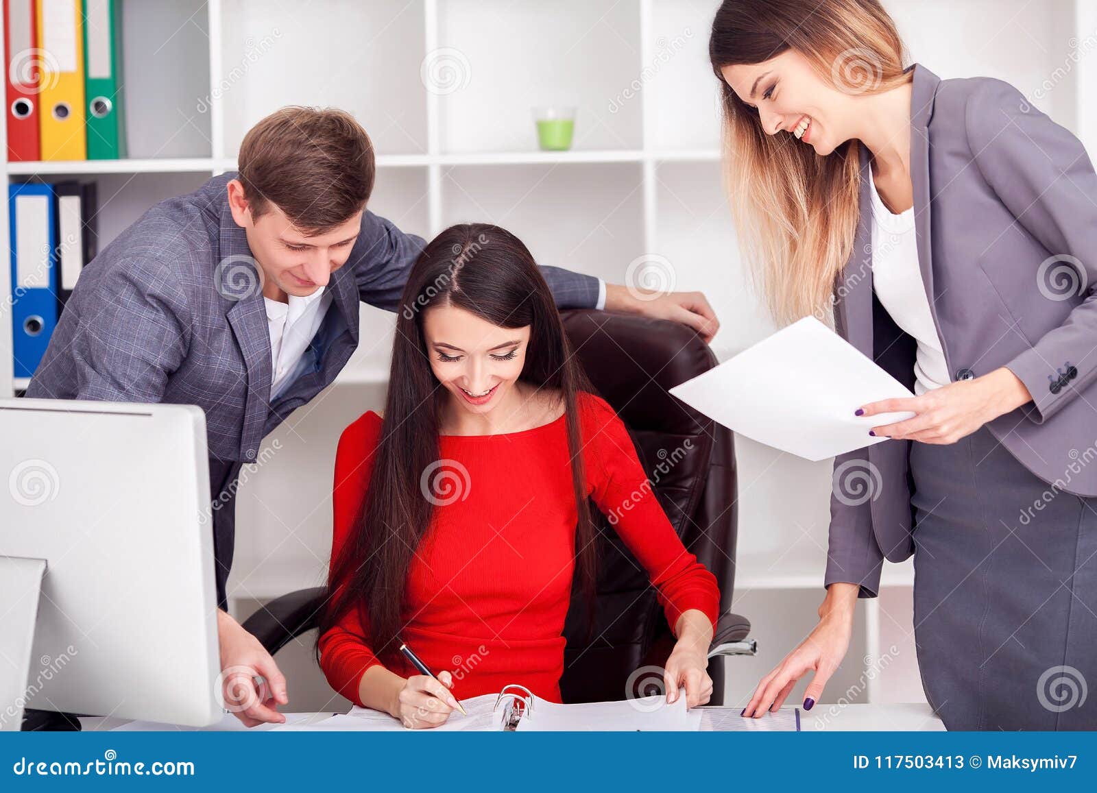 Young Business Team Reading Sticky Notes on the Work Desk in Off Stock ...