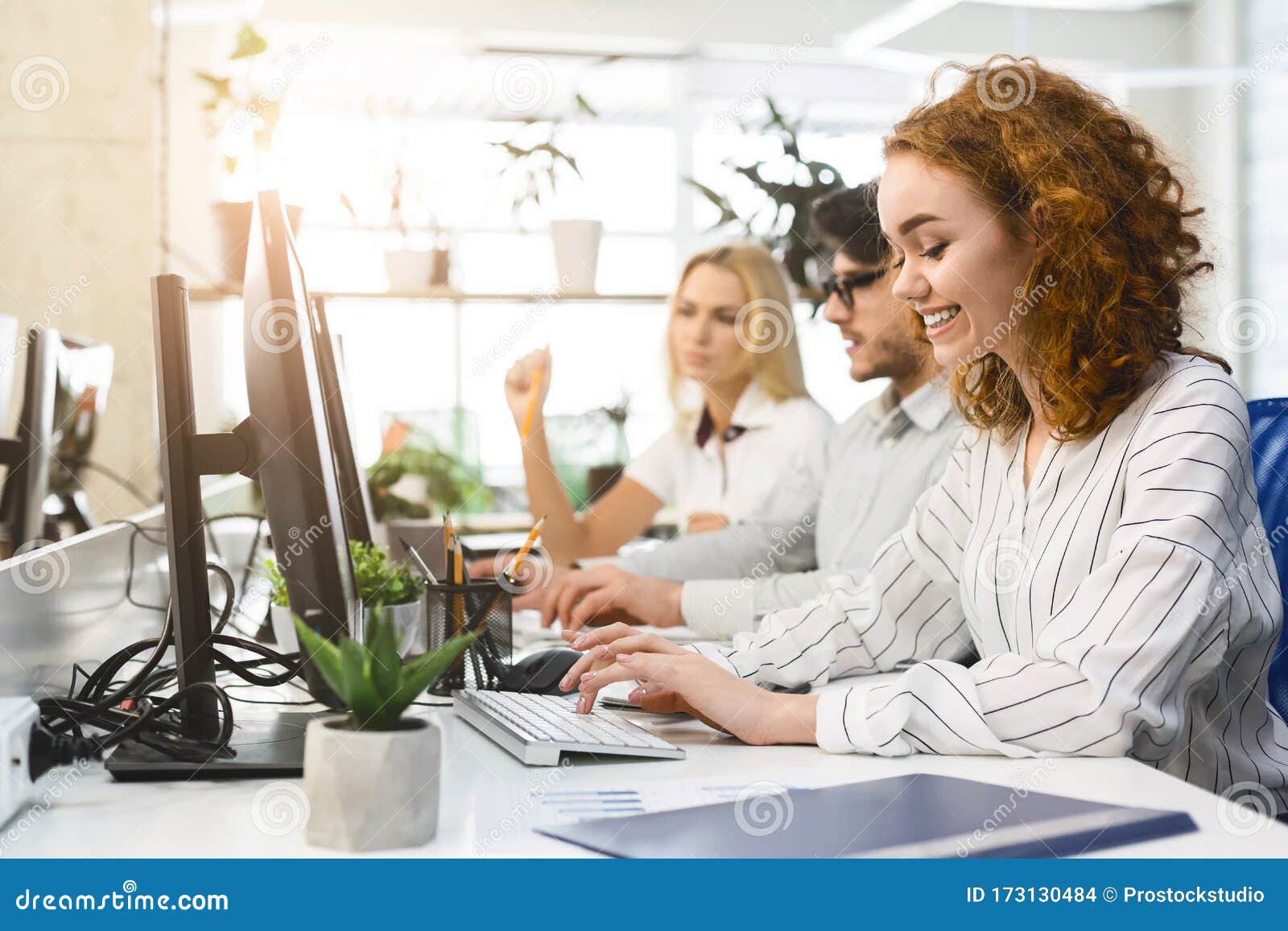 Young Business Team Working on Computers in Modern Office Stock Photo ...