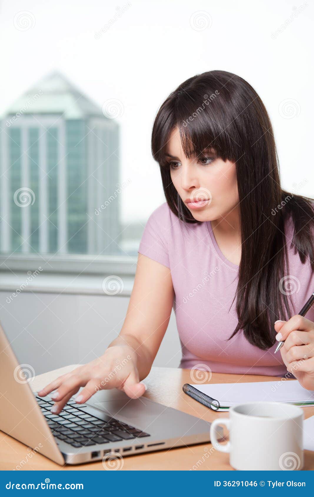 Young Business Woman with Computer Stock Photo - Image of computer ...
