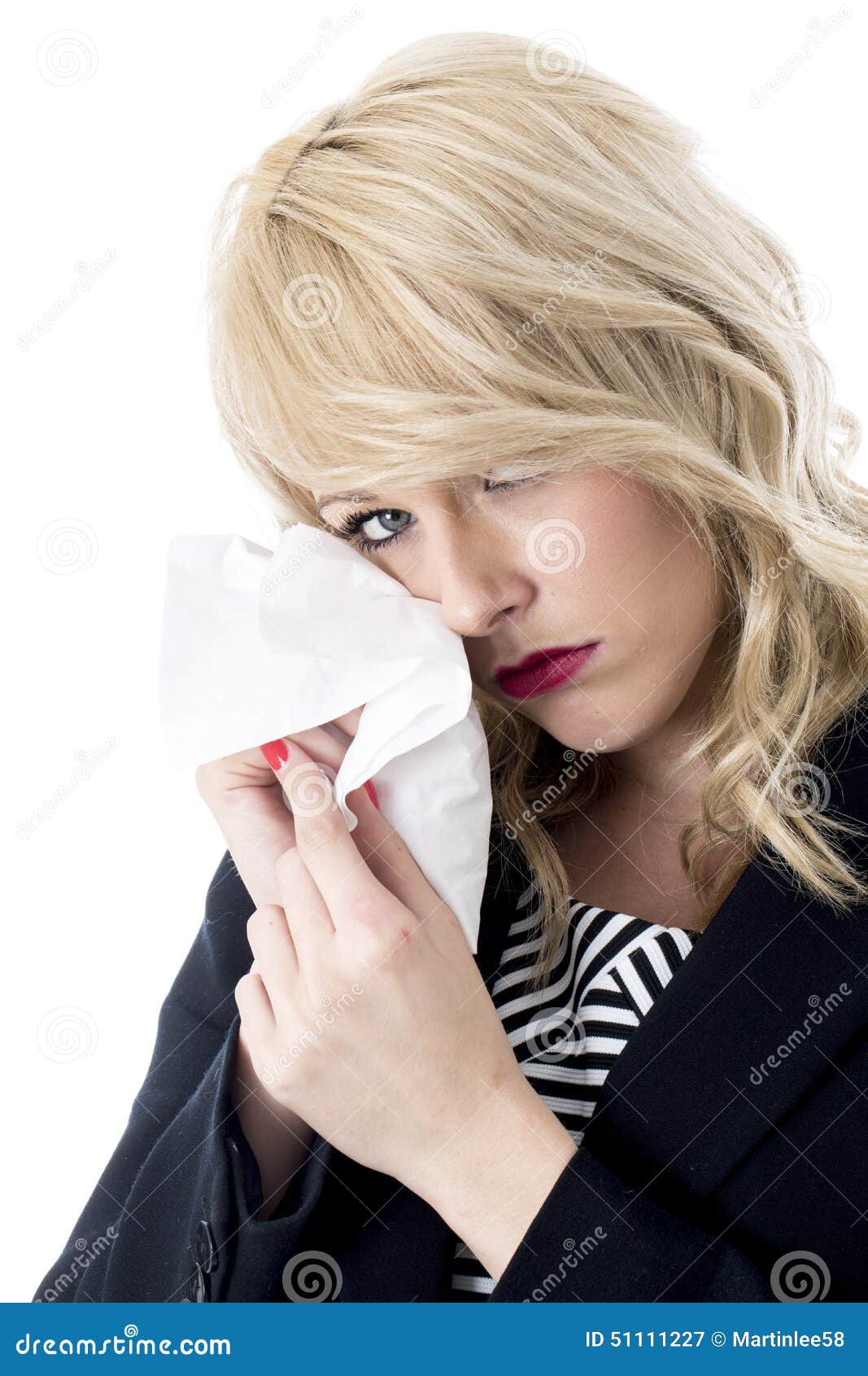 Young Business Woman Crying Using Tissue Stock Image - Image of suit ...