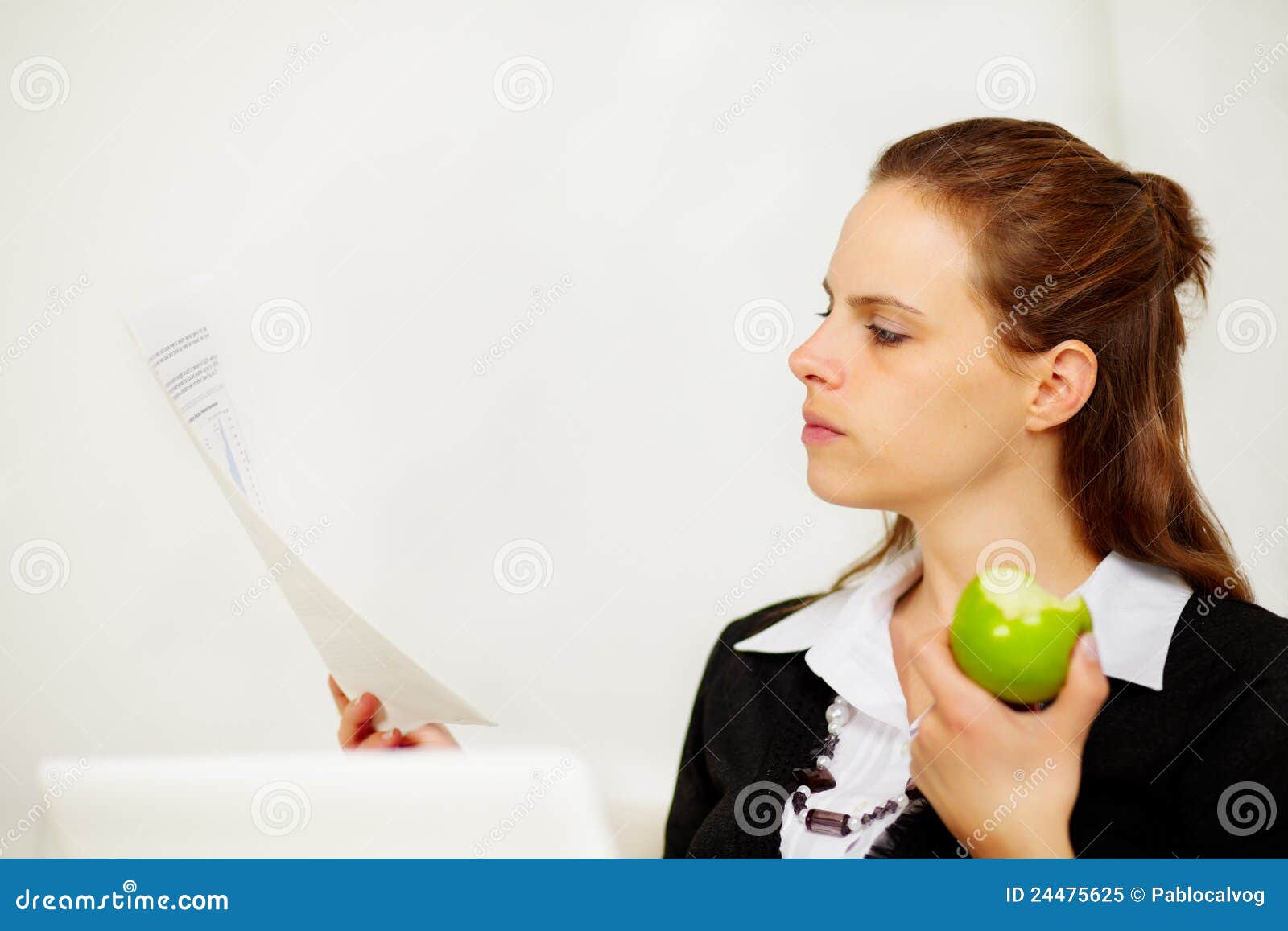 Young Business Woman Looking To a Document Stock Image - Image of blond ...