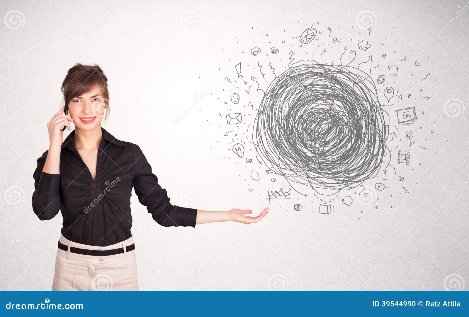Young Business Woman With Media Doodle Scribble Stock Photo - Image of ...