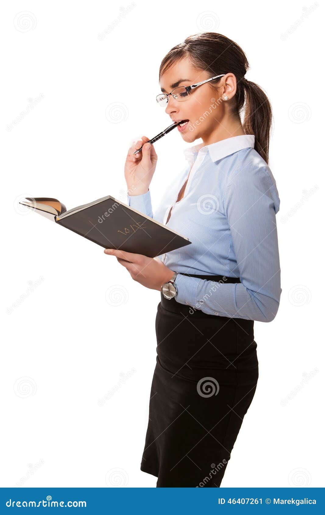 Young Business Woman with Notepad. Stock Image - Image of indoors ...