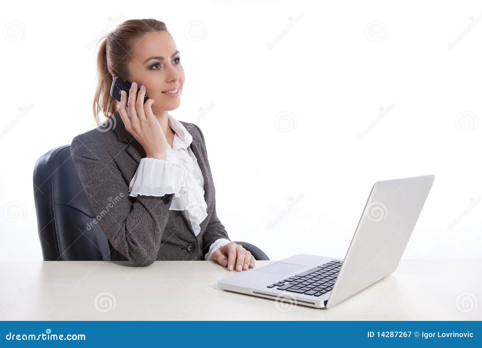 Young Business Woman at Office Calling by Telephon Stock Image - Image ...