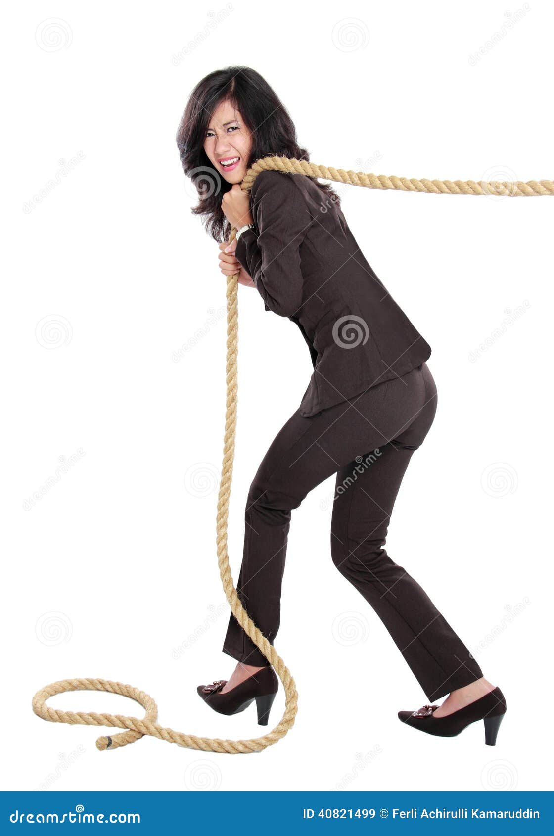Young Business Woman Pulling a Rope Stock Image - Image of heavy ...