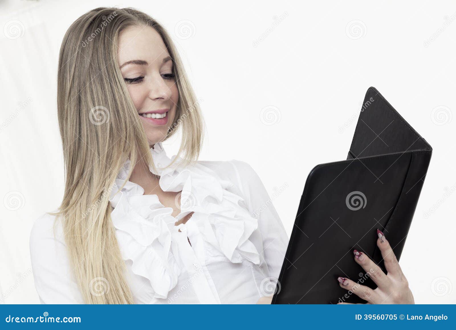 Young Business Woman Smiling Using Touch Pad Tablet Pc Stock Image ...