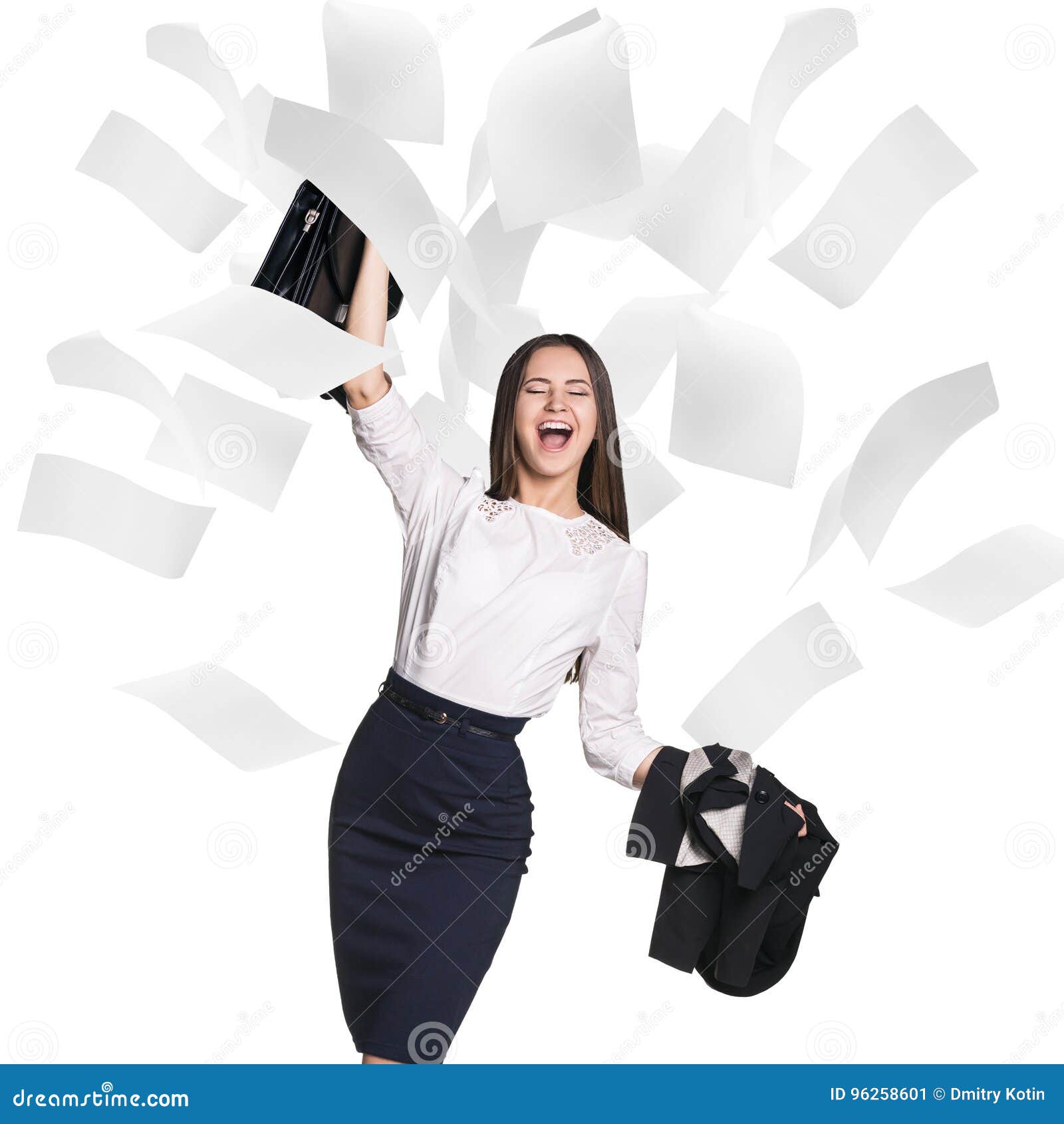 Young Business Woman Under Falling Pages. Stock Image - Image of file ...