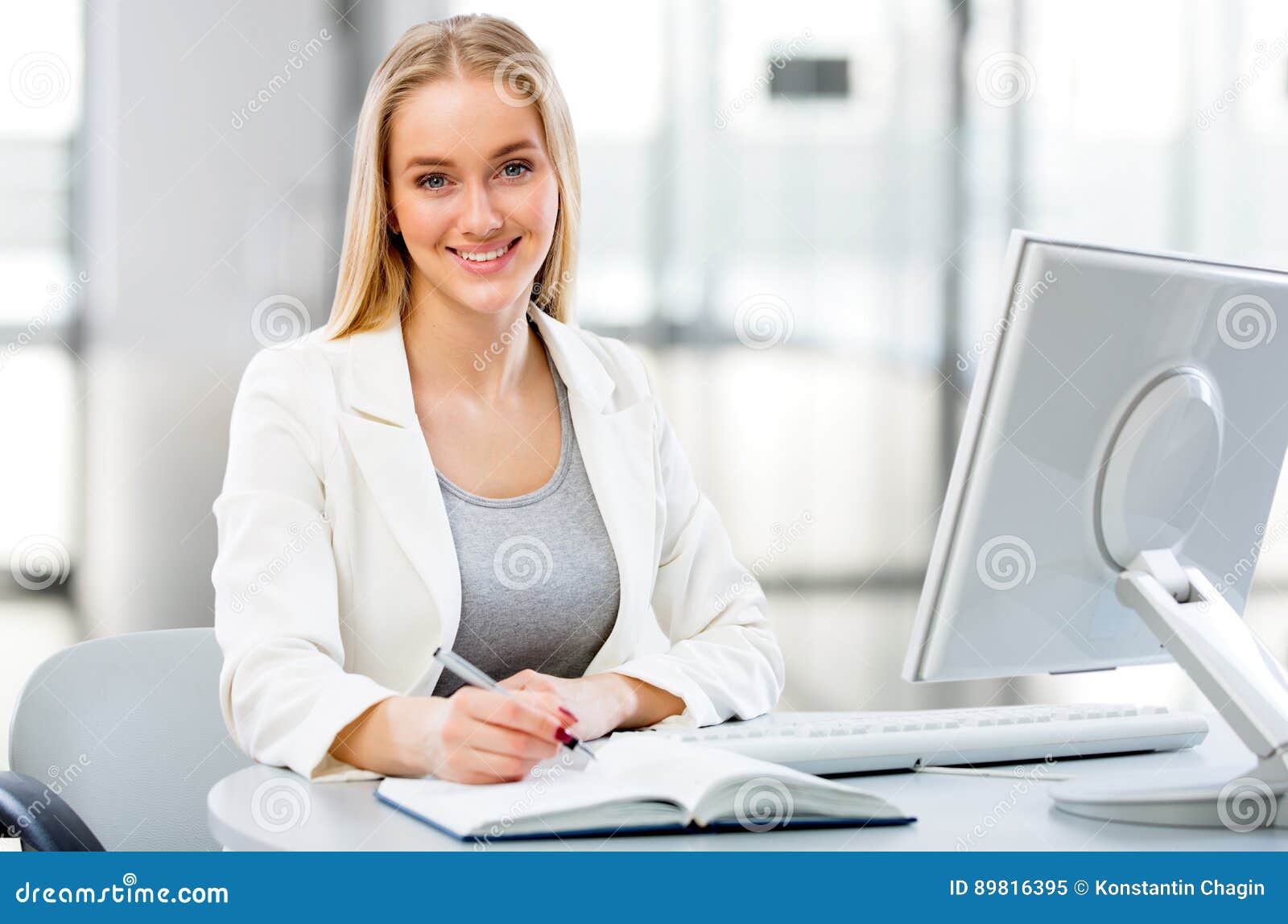Young Business Woman Using Computer at Office Stock Image - Image of ...
