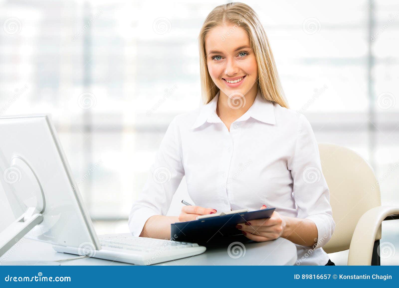 Young Business Woman Using Computer at Office Stock Image - Image of ...