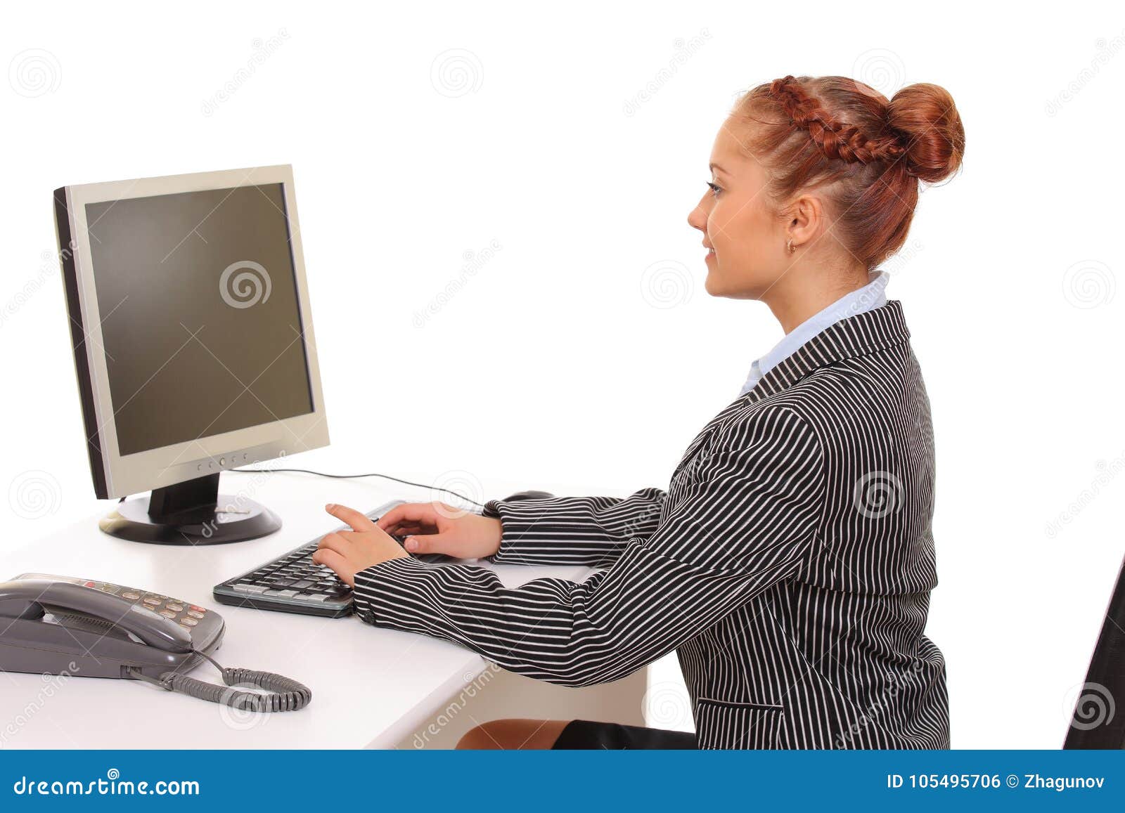 Business Woman Using Computer at Workplace Stock Photo - Image of ...