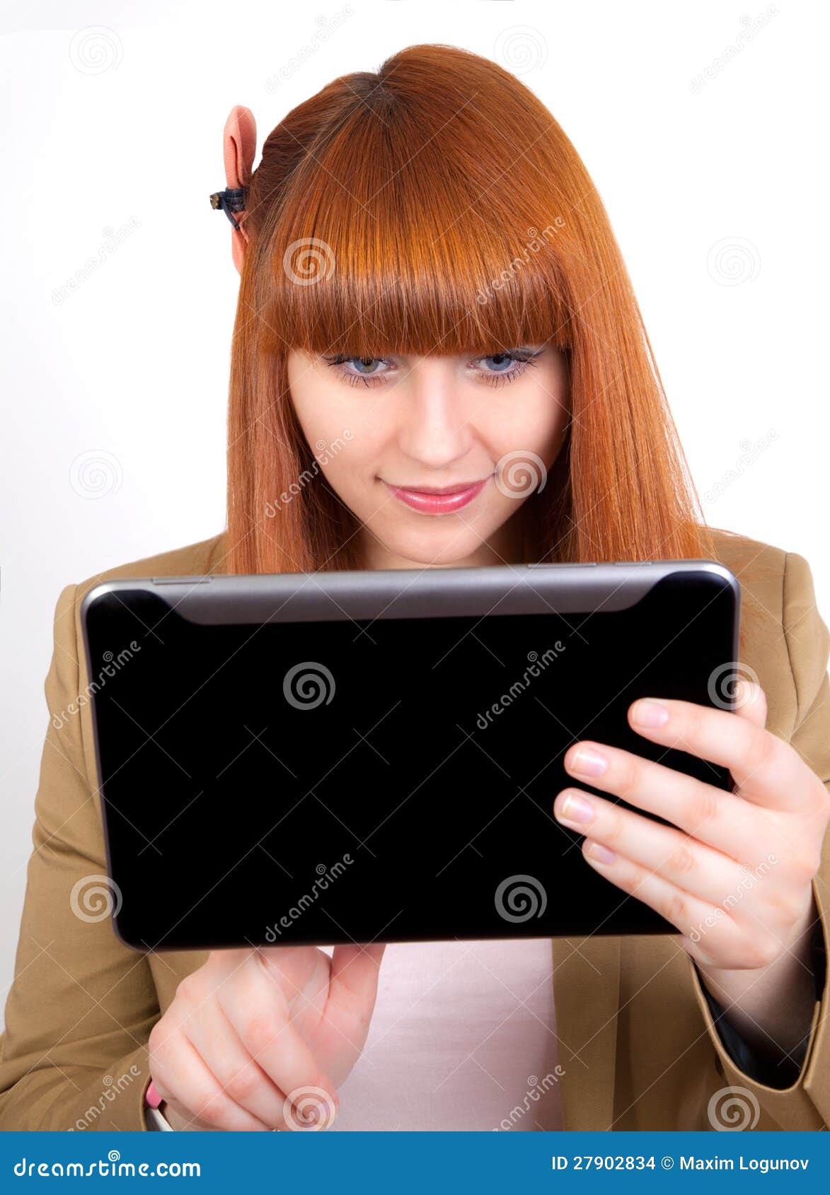Young Business Woman Watching on Tablet PC Stock Photo - Image of ...