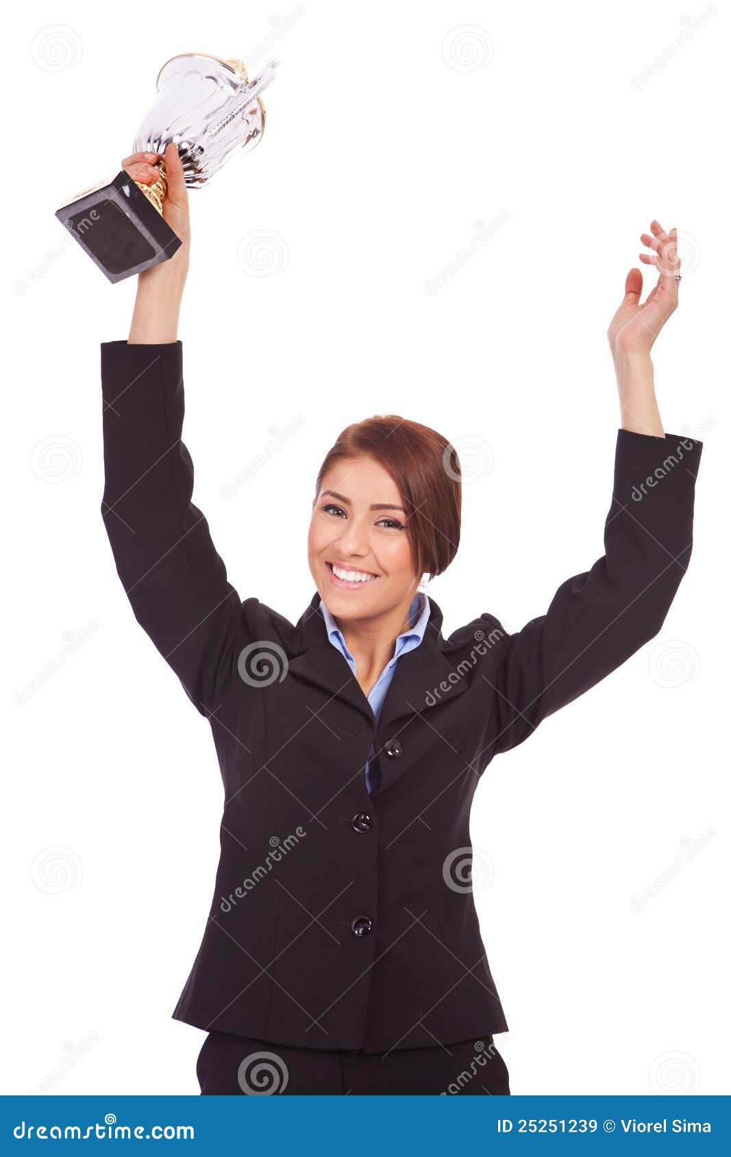 Young Business Woman Winning a Trophy Stock Image - Image of brunette ...