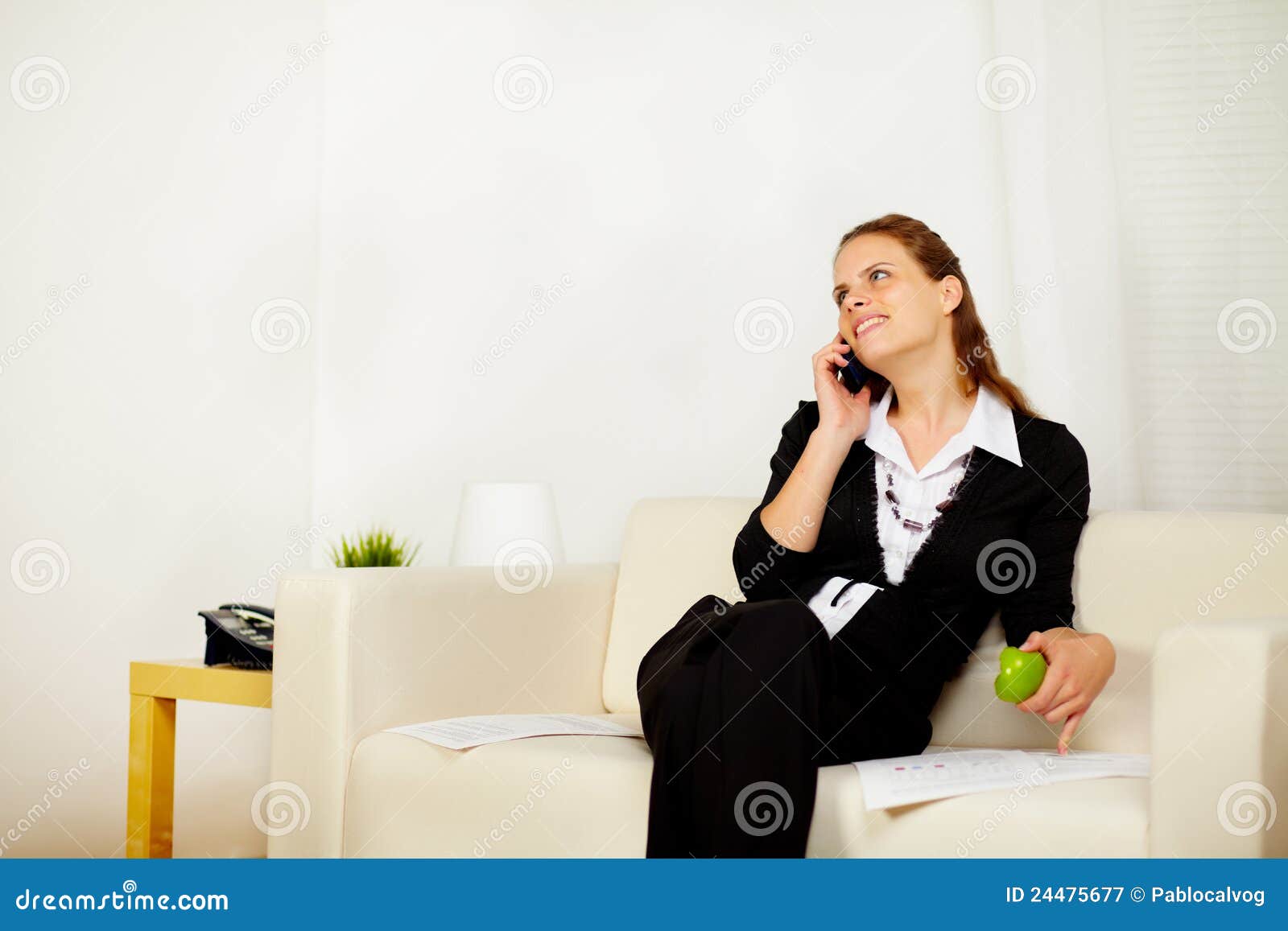Young Business Woman Working on Sofa at Home Stock Image - Image of ...