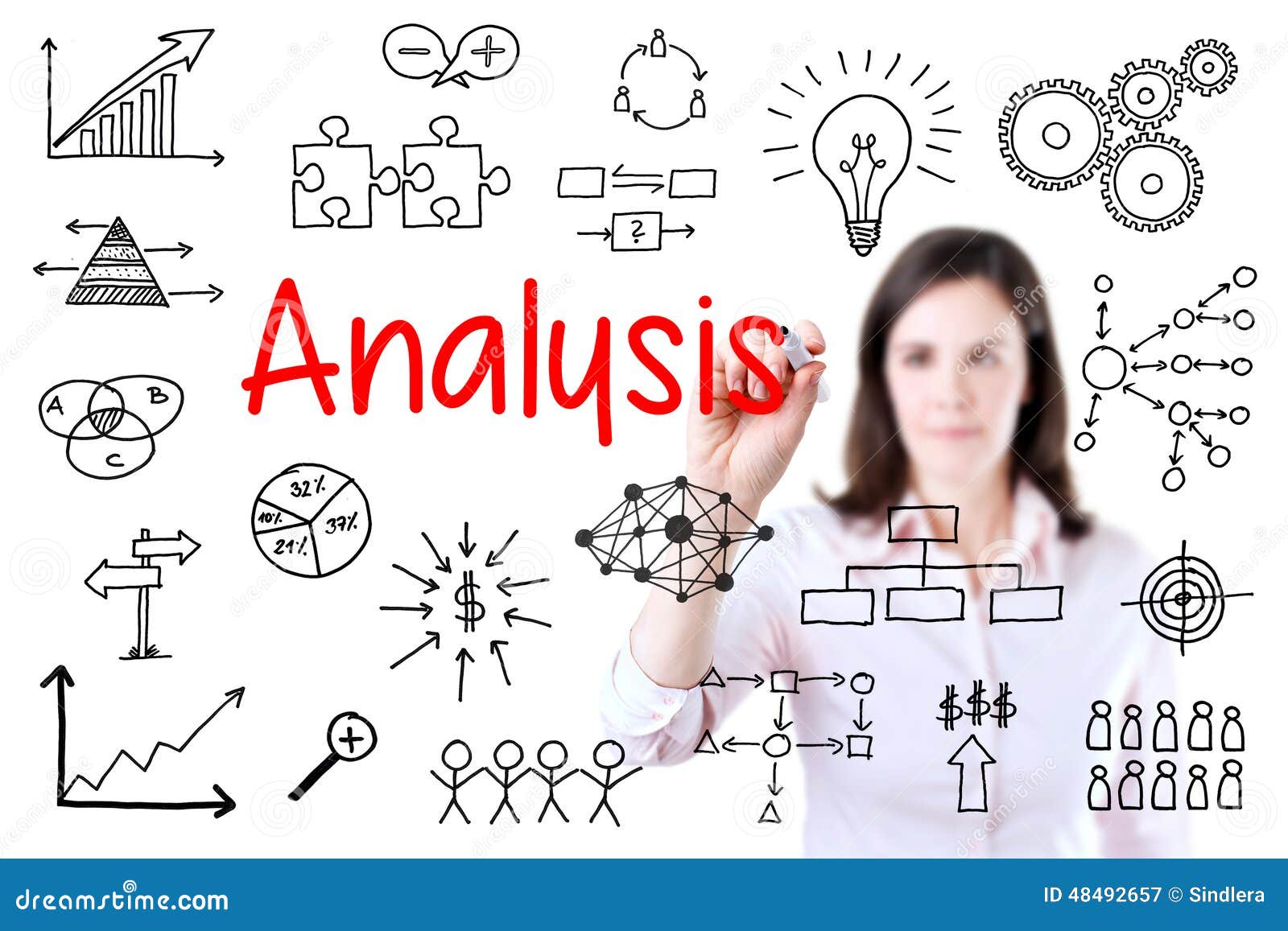 Young Business Woman Writing Data Analysis. Isolated on White ...