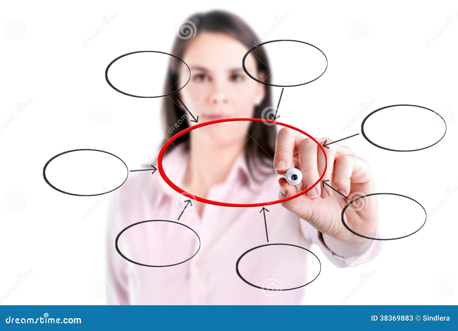 Young Business Woman Writing Diagram Of Centralization. Stock Photo ...