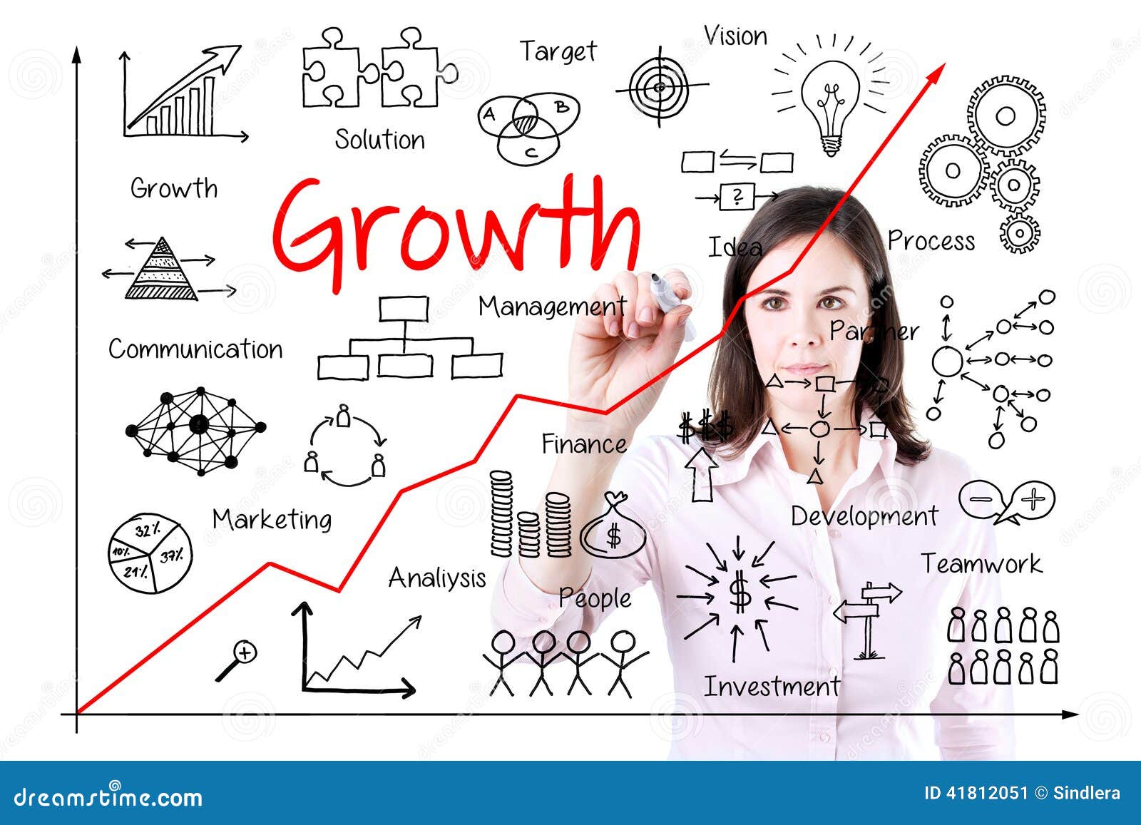 Young Business Woman Writing Growth Graph. Isolated on White. Stock ...