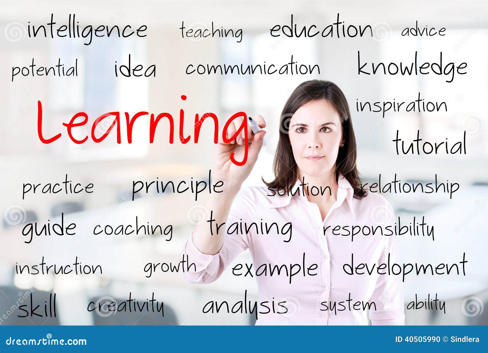 Young Business Woman Writing Learning Concept. Office Background. Stock ...