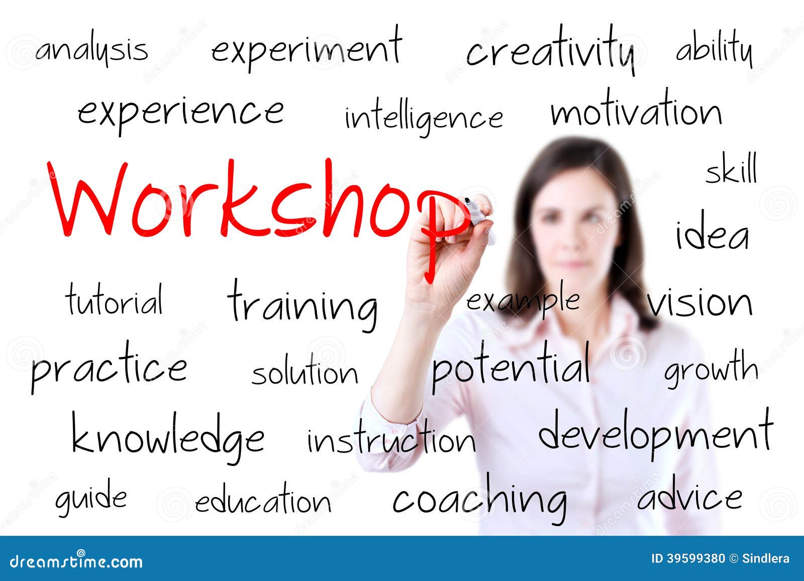 Young Business Woman Writing Workshop Concept. Isolated on White. Stock ...