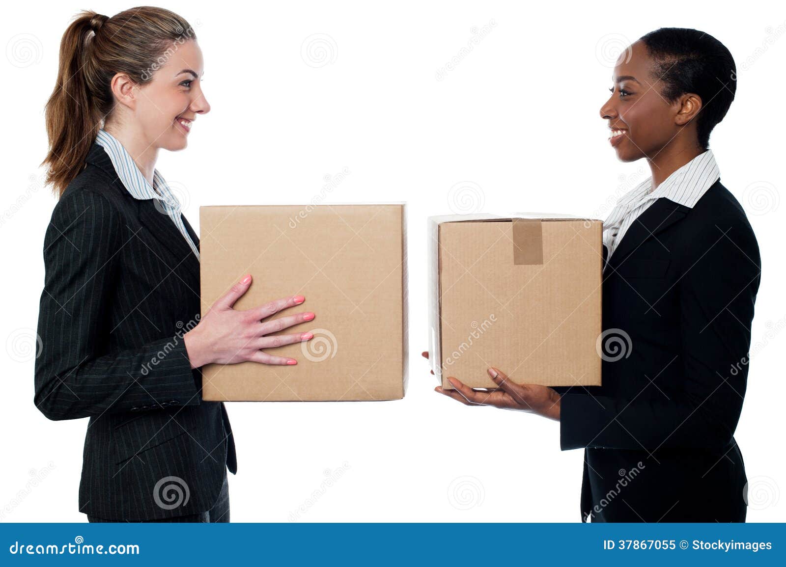 Young Business Womans Holding Small Boxes Stock Image - Image of ...