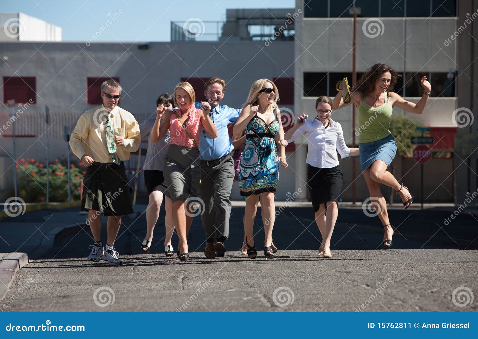 Young Business Workers Run Down Steet. Stock Image - Image of handsome ...