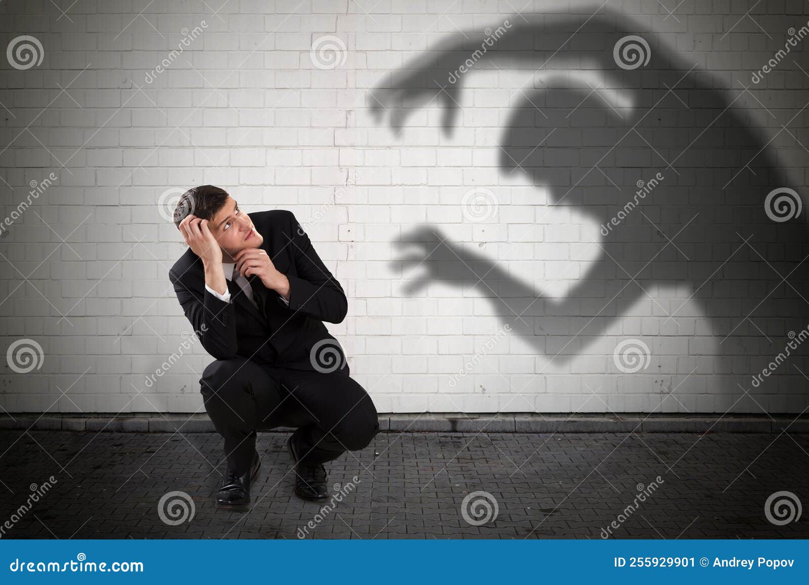 Businessman Afraid of Devil Shadow Stock Image - Image of office ...