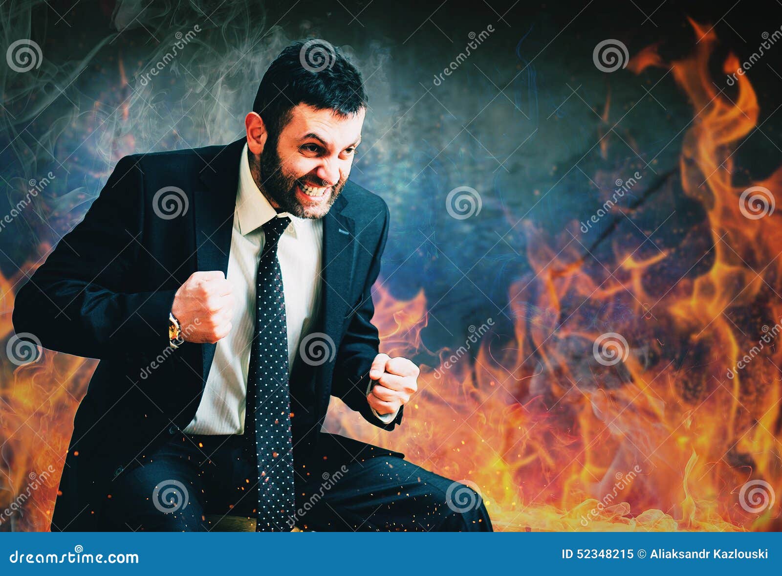 Young Businessman in Anger Burning Fire Stock Image - Image of clenched ...