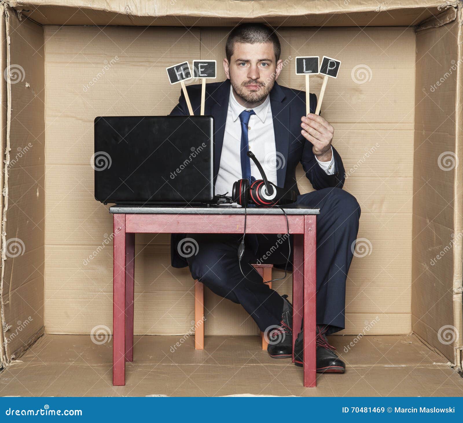 Young Businessman Asks for Help at Work Stock Image - Image of ...
