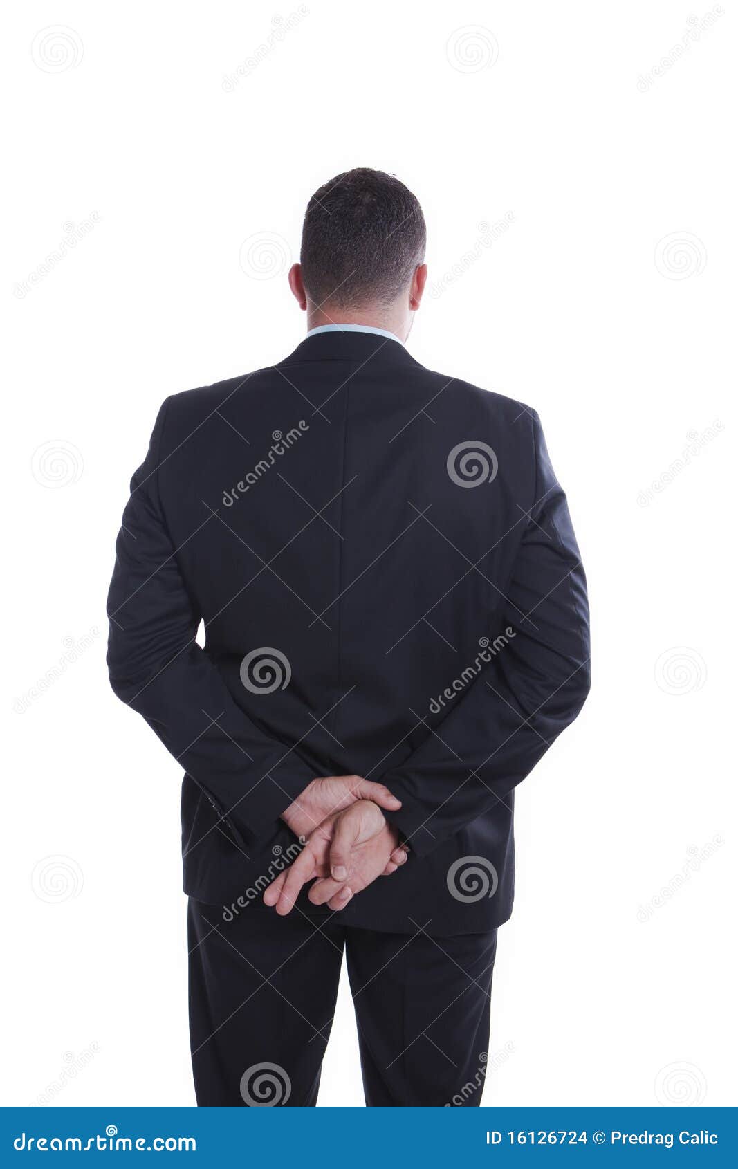 Young Businessman from Back, with Fingers Crossed Stock Photo - Image ...