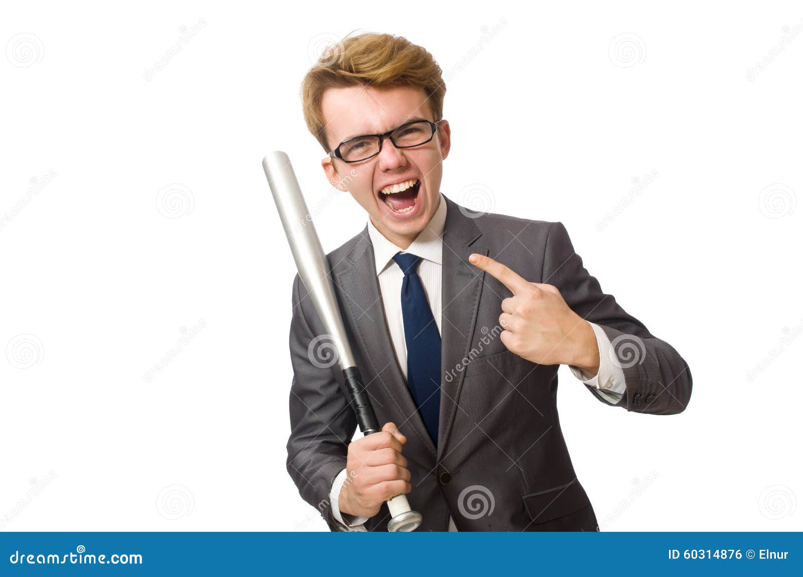 Young Businessman with Baseball Bat Isolated on Stock Photo - Image of ...