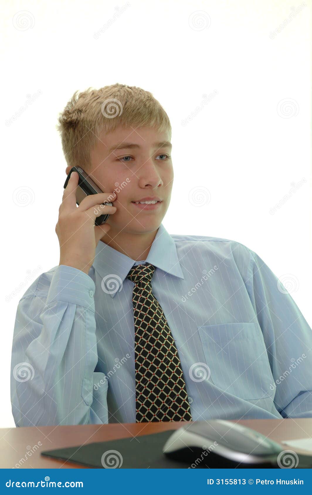 Young Businessman Behind Work. Stock Image - Image of people, listen ...