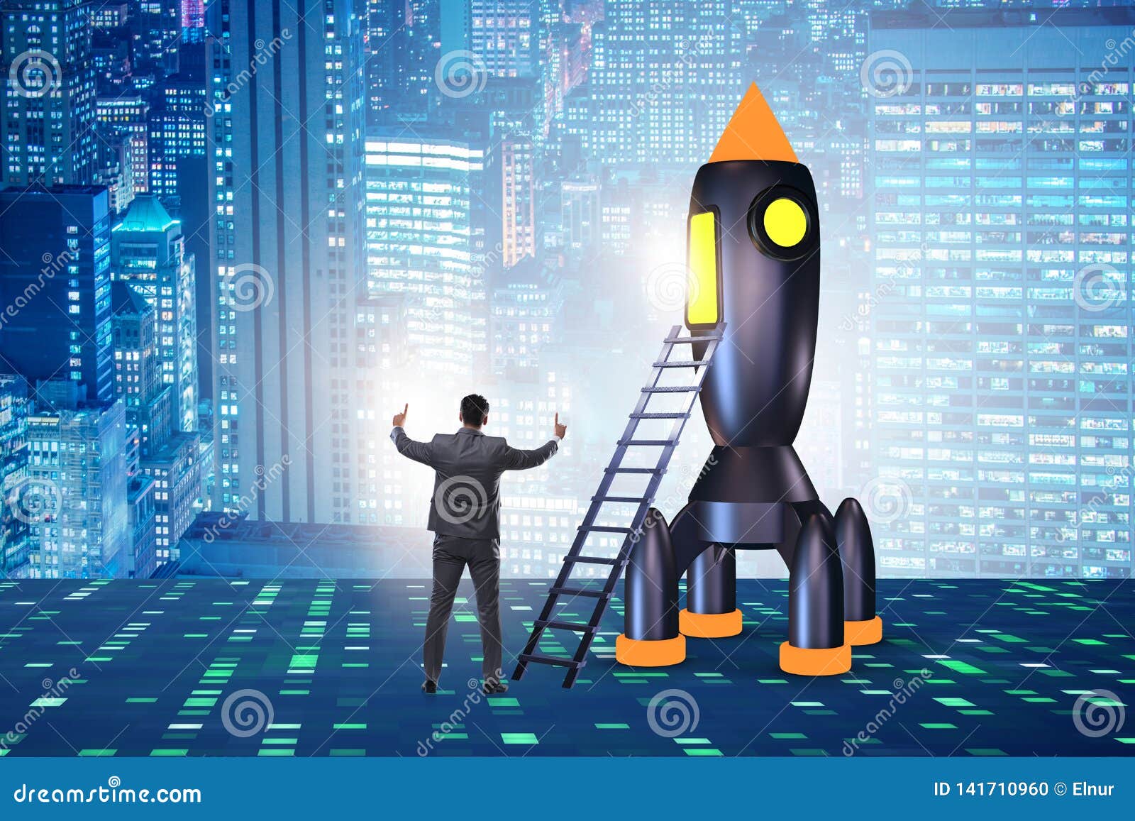 The Young Businessman Boarding Space Rocket in Start-up Concept Stock ...