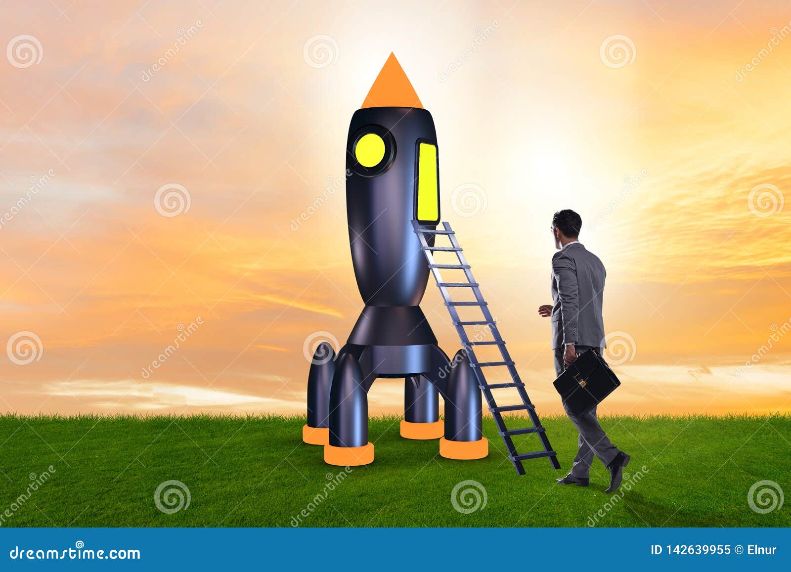 The Young Businessman Boarding Space Rocket in Start-up Concept Stock ...