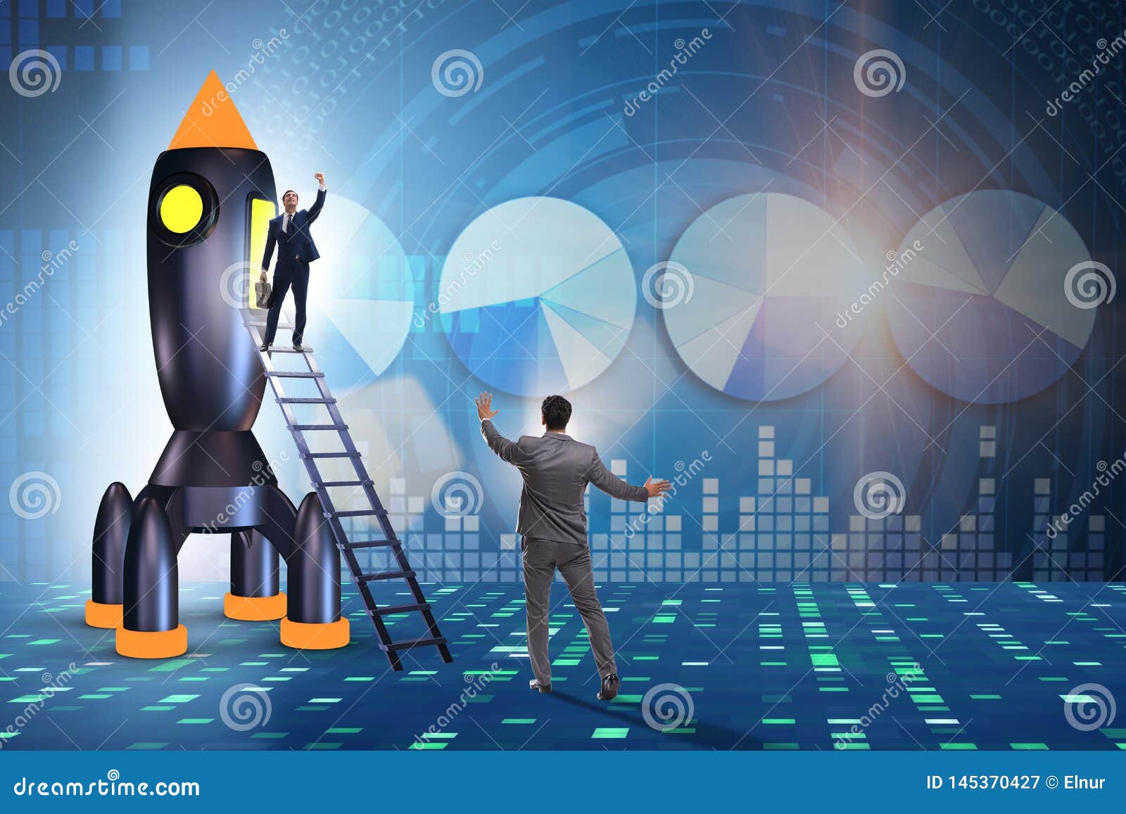 The Young Businessman Boarding Space Rocket in Start-up Concept Stock ...