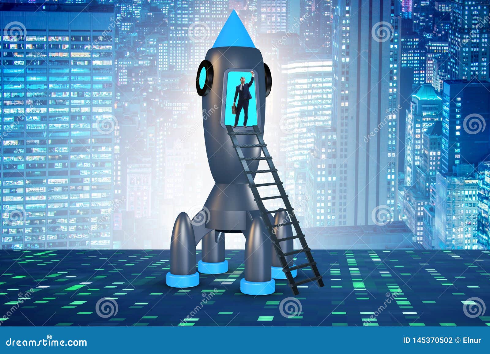 The Young Businessman Boarding Space Rocket in Start-up Concept Stock ...