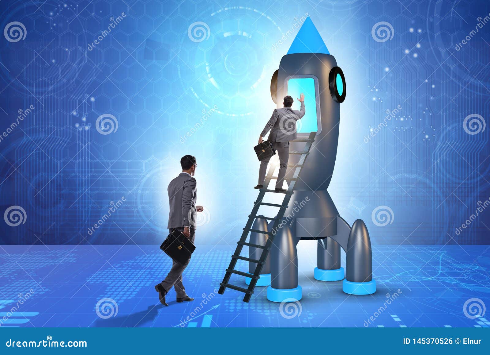 The Young Businessman Boarding Space Rocket in Start-up Concept Stock ...