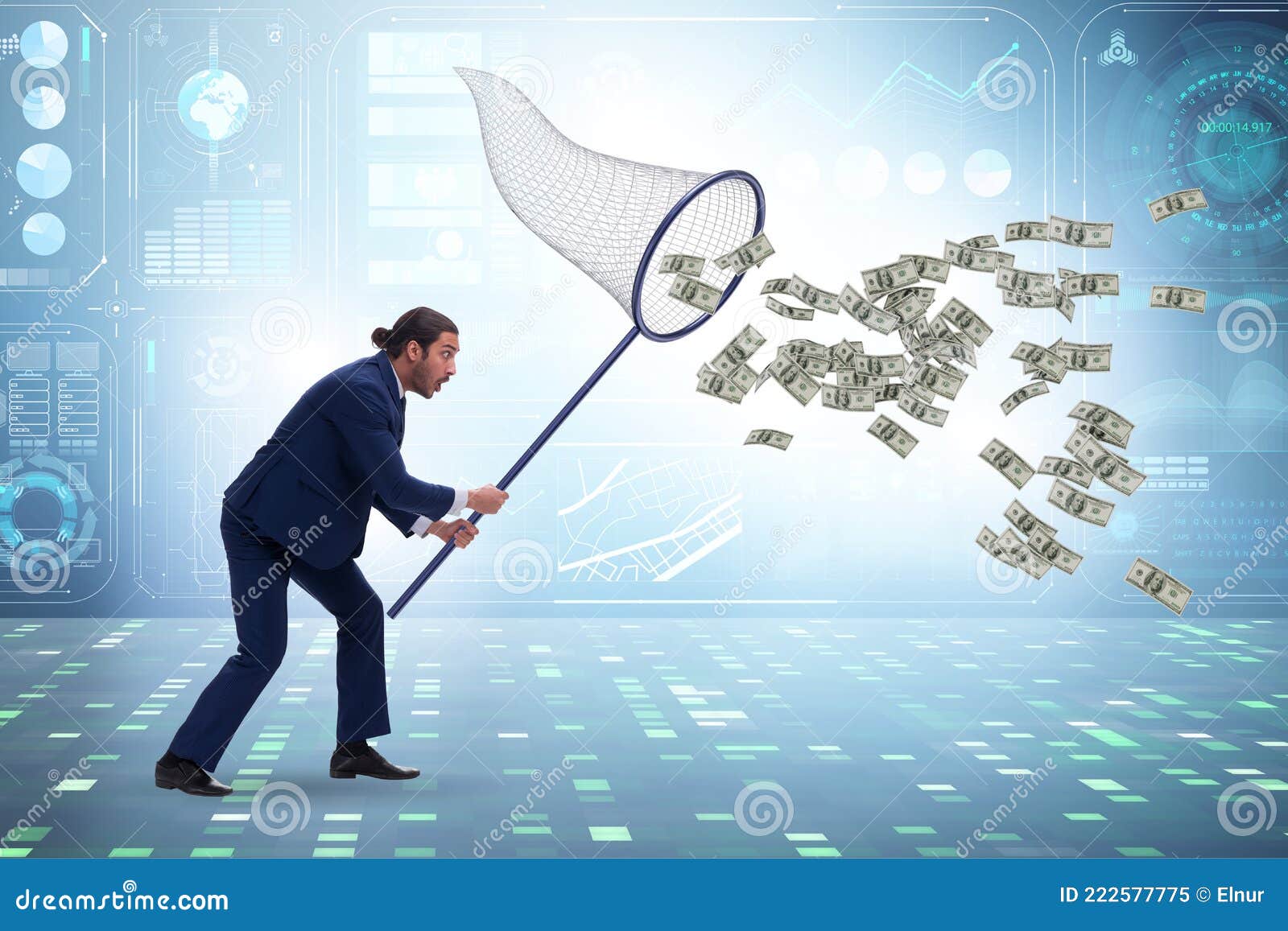 Young Businessman Catching Dollars with Landing Net Stock Image - Image ...