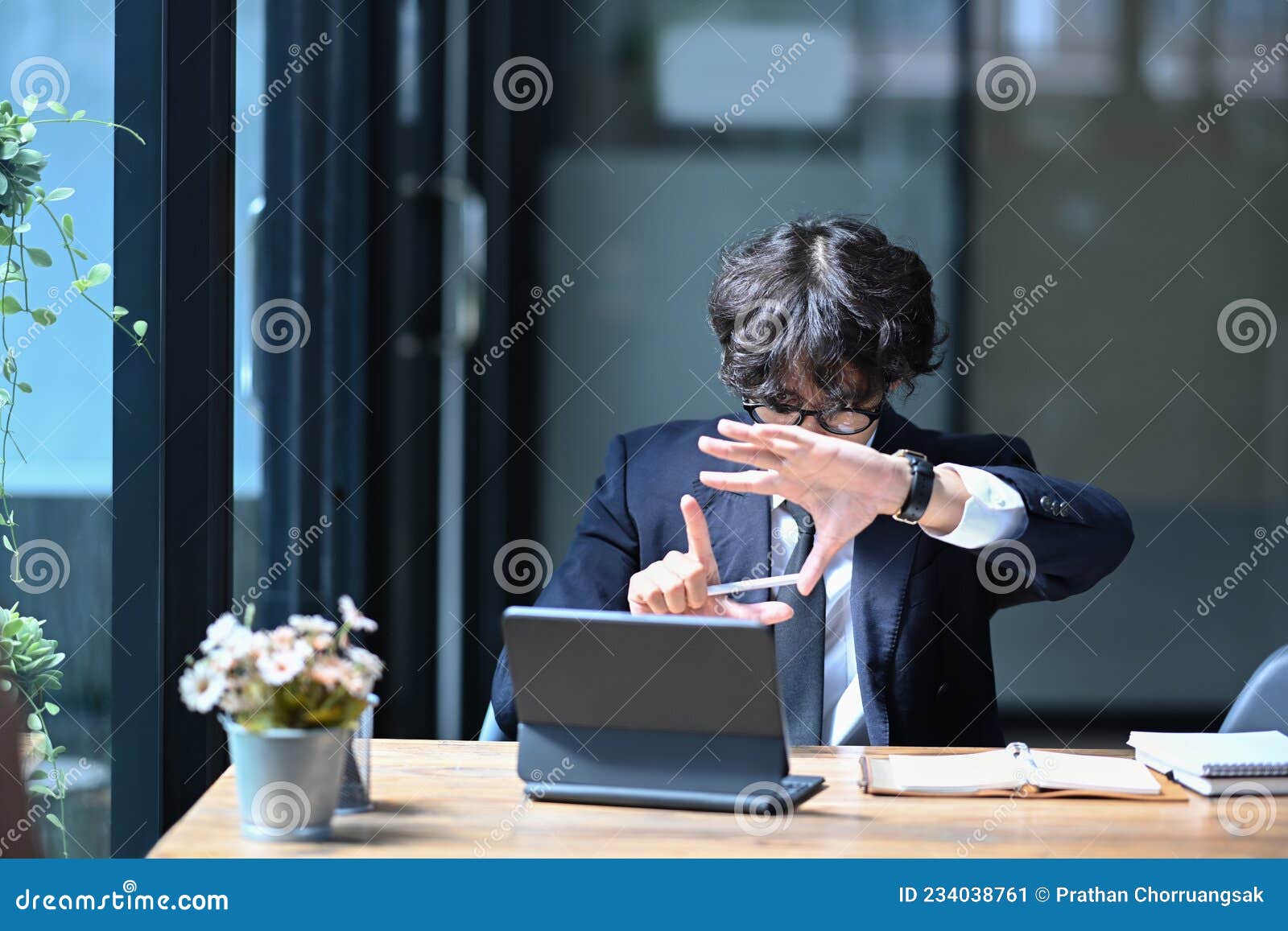 Business Man Concentrated Working in Modern Office. Stock Image - Image ...