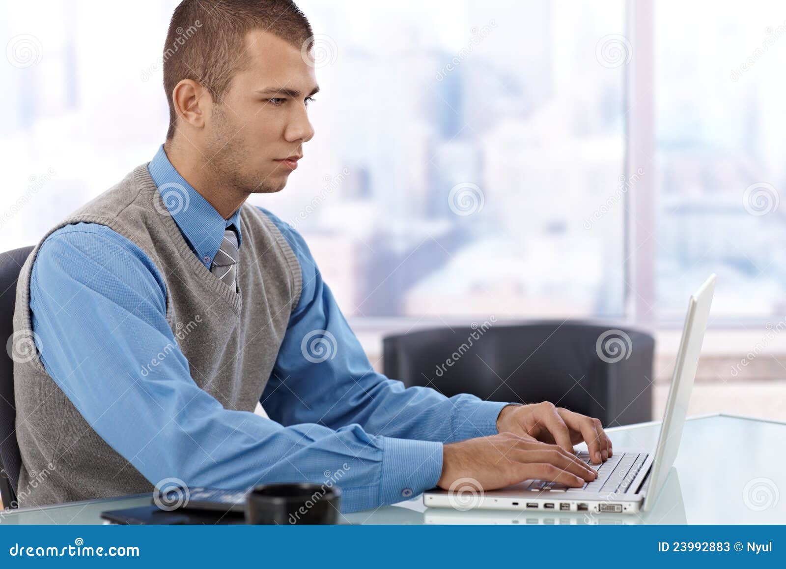 Young Businessman Concentrating Stock Image - Image of desk, male: 23992883