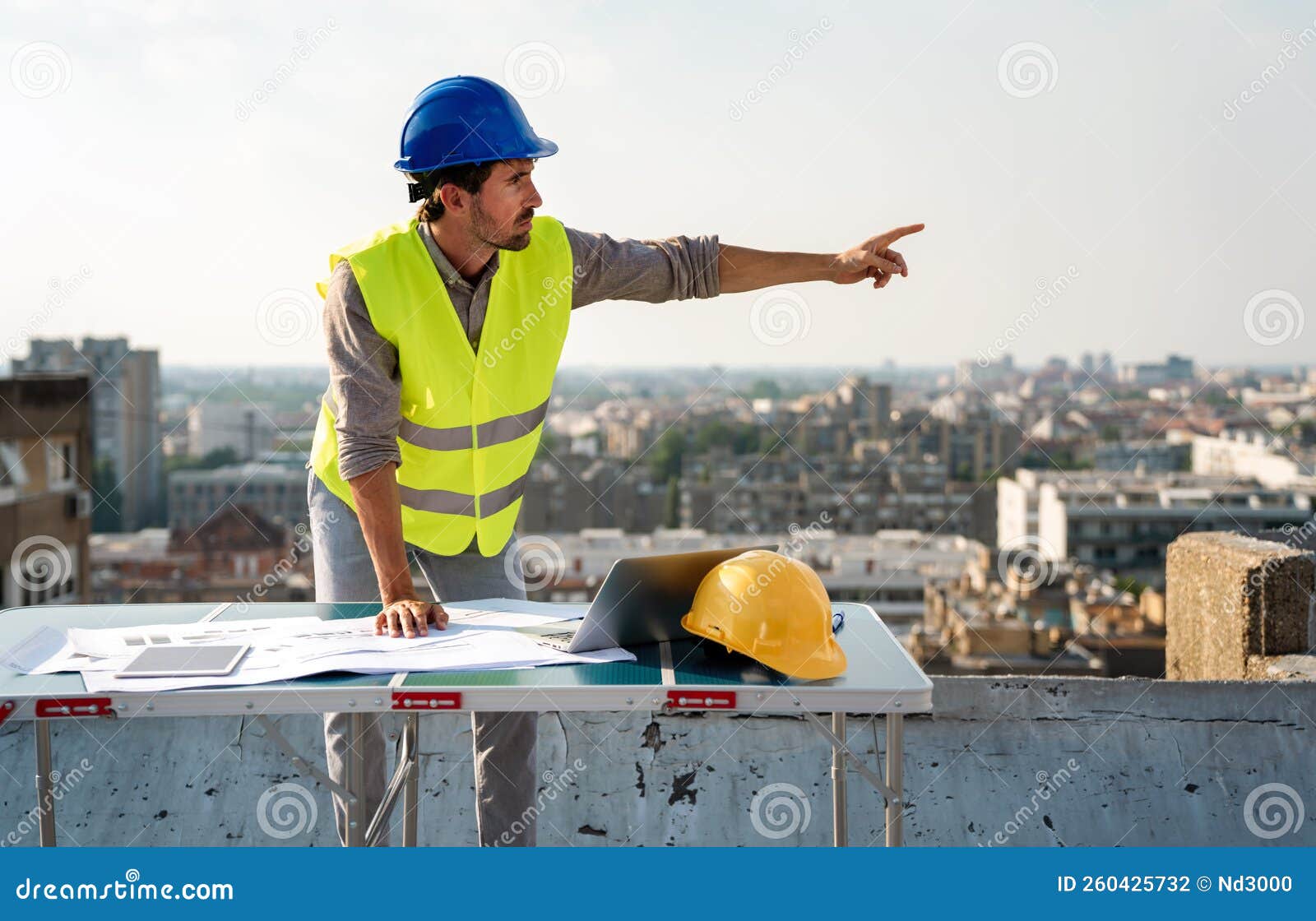 Young Businessman Construction Site Engineer Working with Architect ...