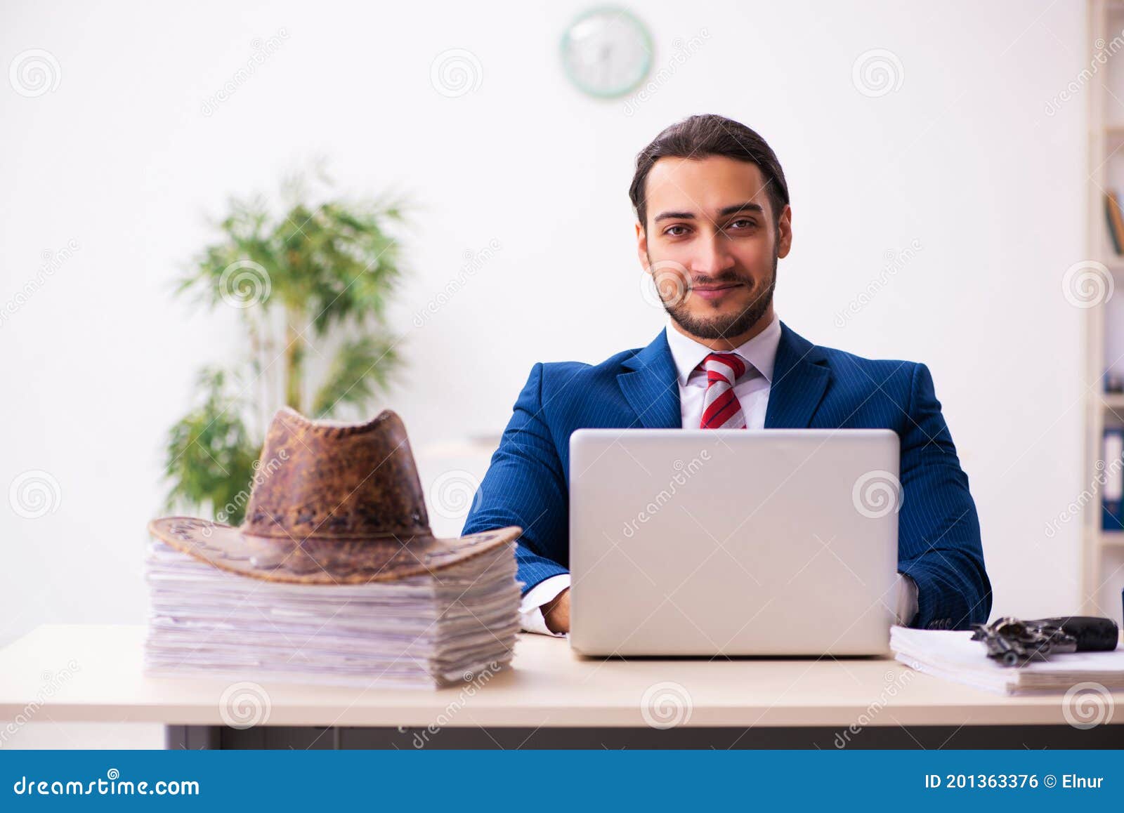 Young Businessman Cowboy Working in the Office Stock Photo - Image of ...