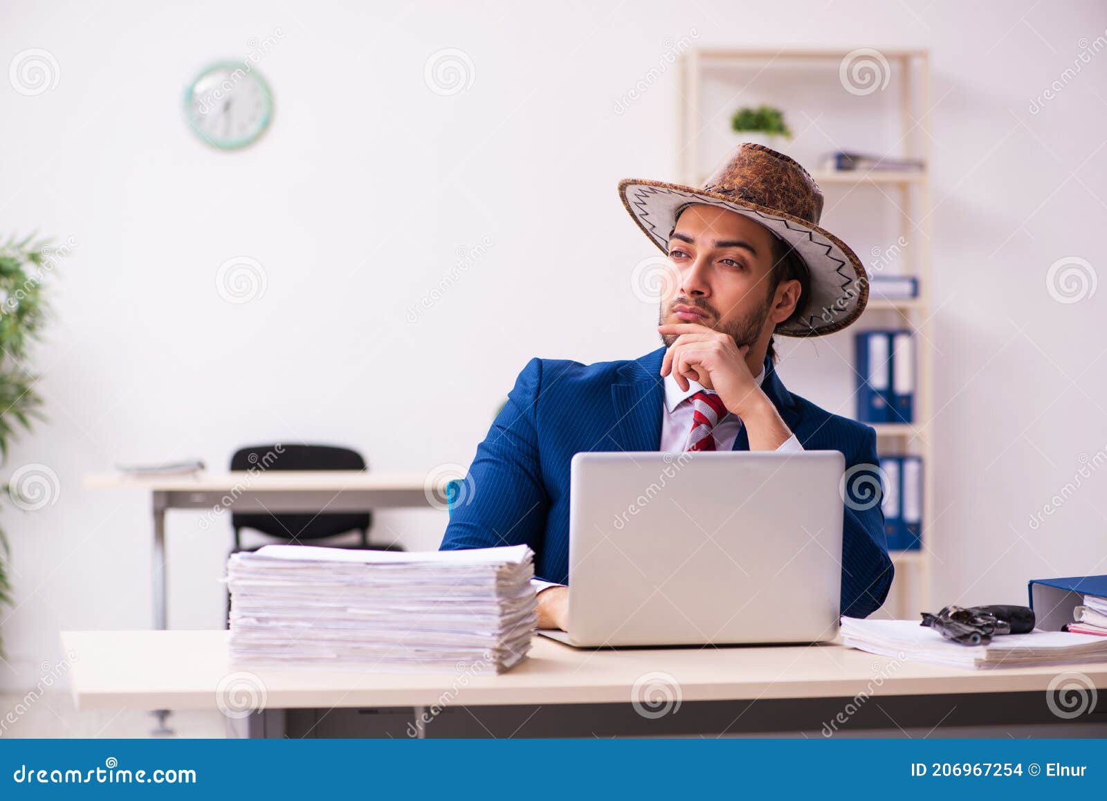 Young Businessman Cowboy Working in the Office Stock Photo - Image of ...