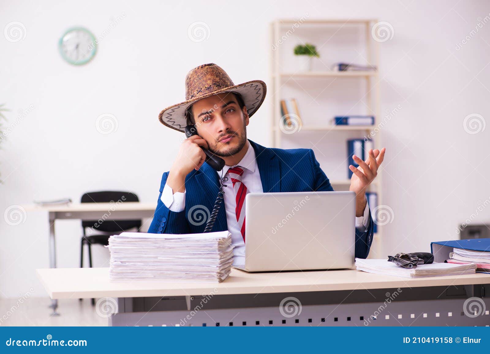 Young Businessman Cowboy Working in the Office Stock Photo - Image of ...