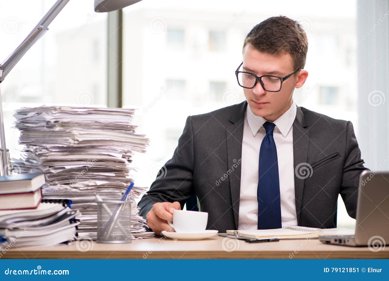 The Young Businessman Drinking Tea in the Office Stock Image - Image of ...