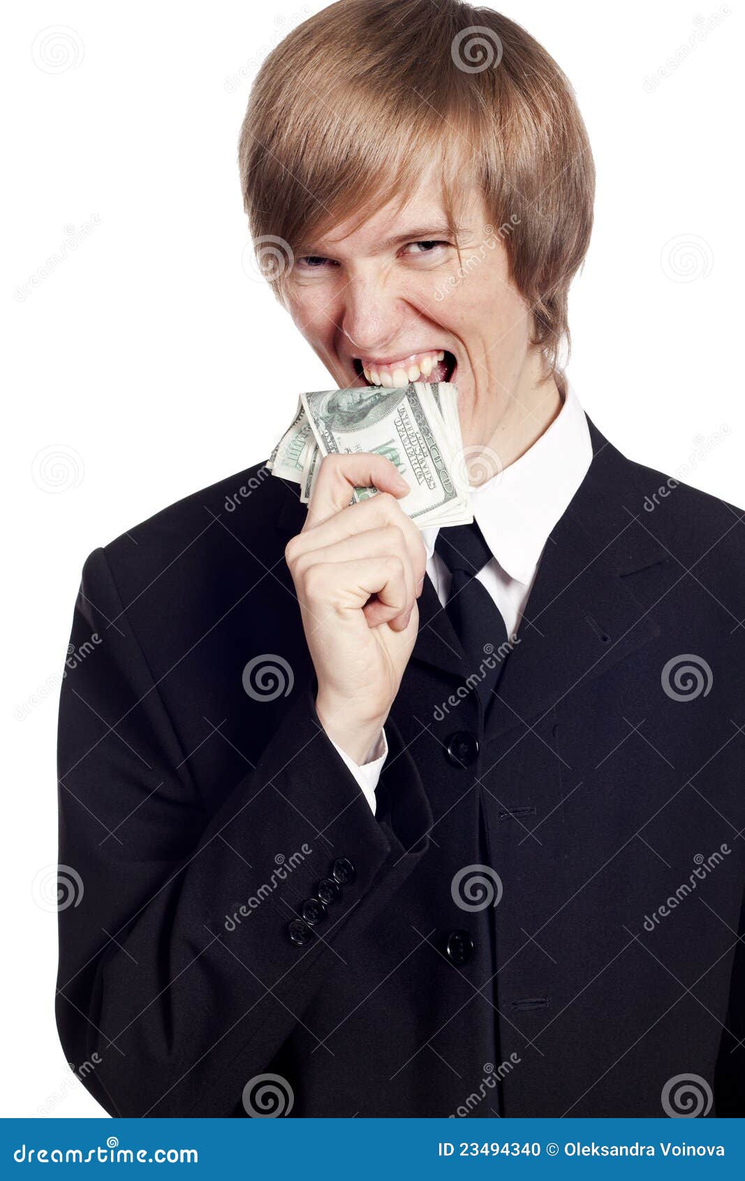 Young Businessman Eating Cash Stock Photo - Image of cash, cute: 23494340