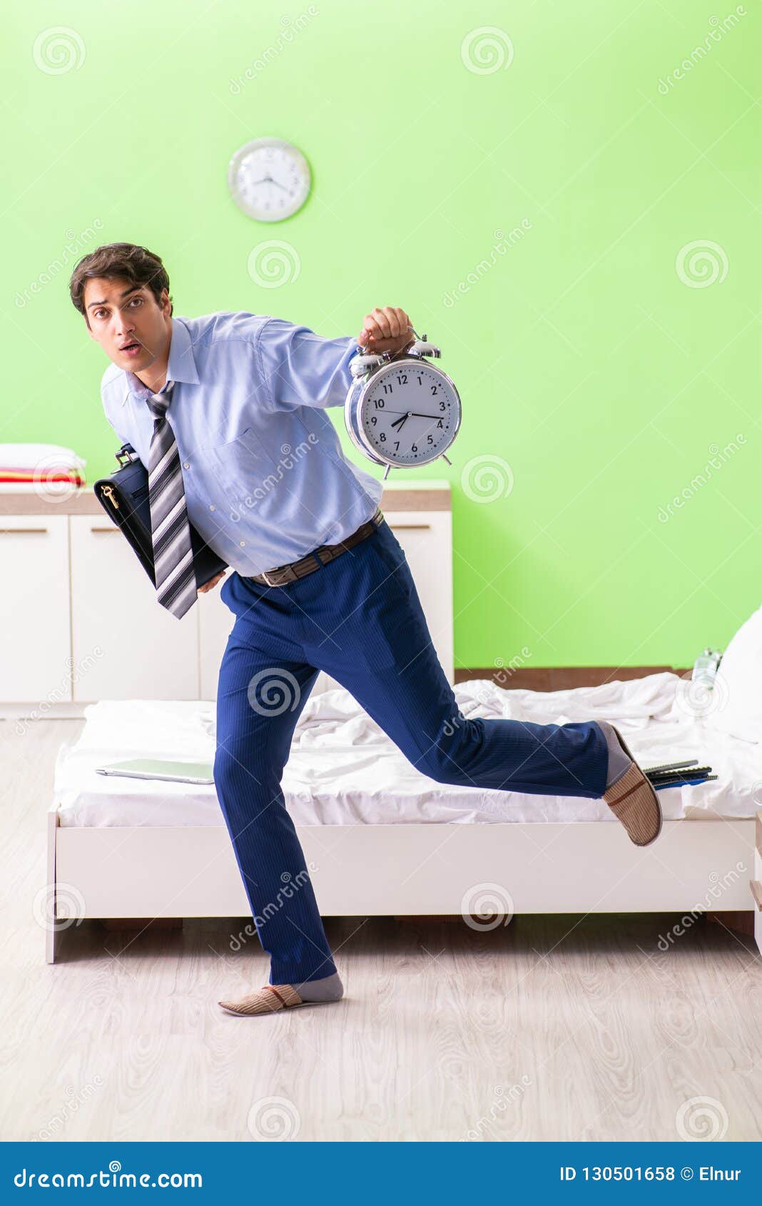 The Young Businessman Employee Late for Office Stock Photo - Image of ...