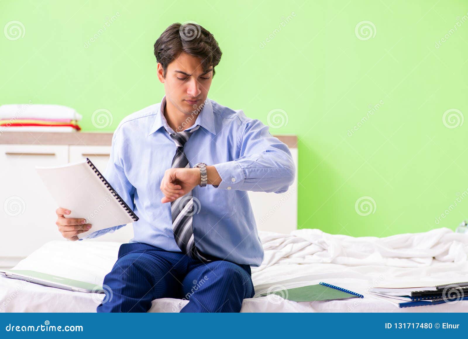 The Young Businessman Employee Late for Office Stock Photo - Image of ...
