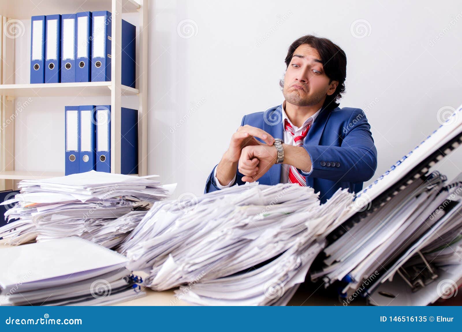 The Young Businessman Employee Unhappy with Excessive Work Stock Image ...