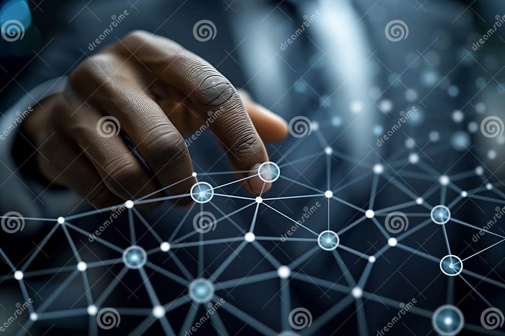 Young Businessman is Explaining the Structure of the Technology Network Connectivity Stock ...