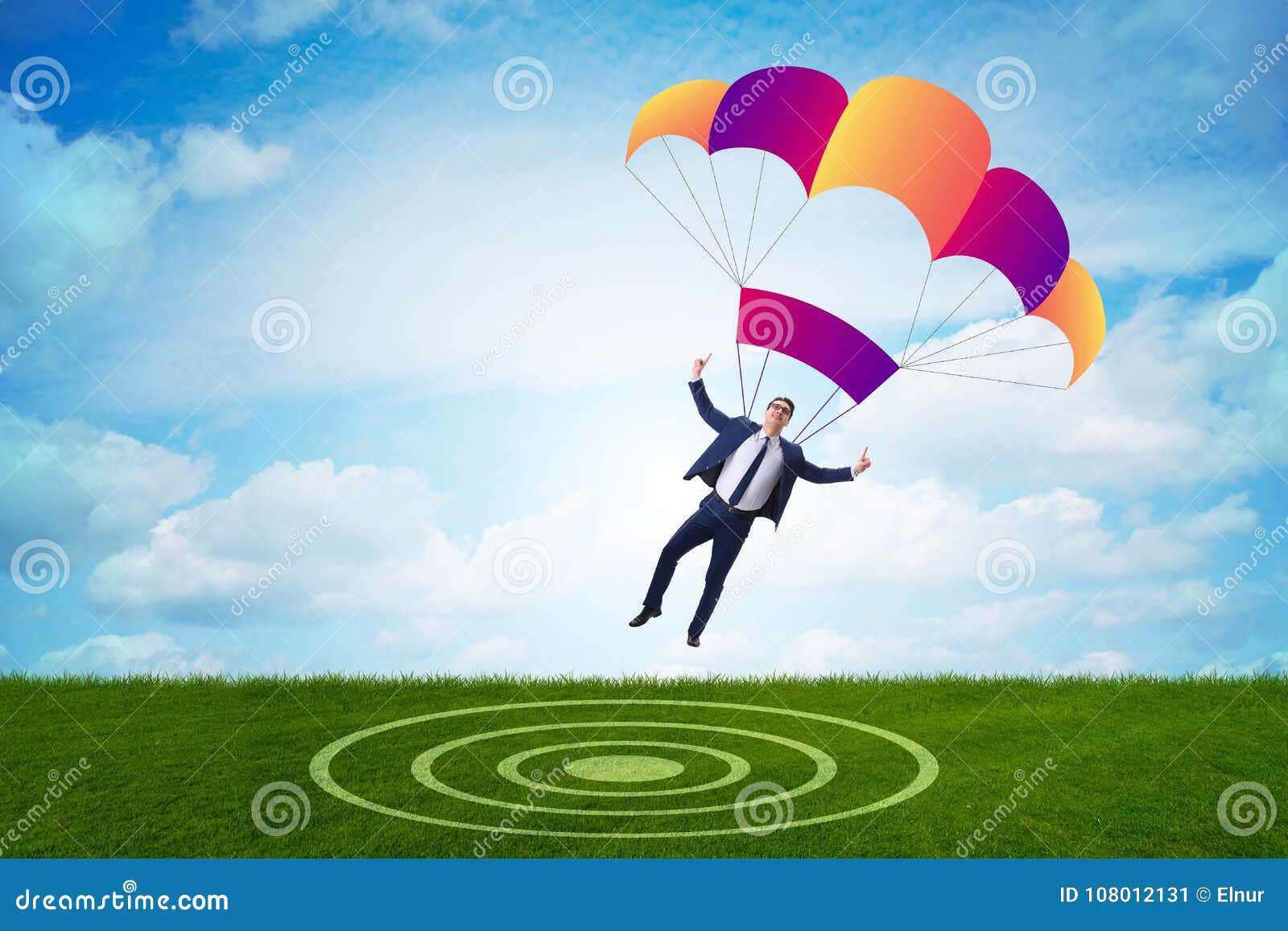 The Young Businessman Falling on Parachute in Business Concept Stock ...